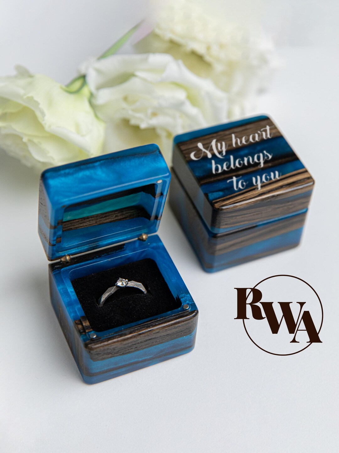MUSE – custom Engagement Box With Epoxy Resin. Luxury Wood Ring Box as ...