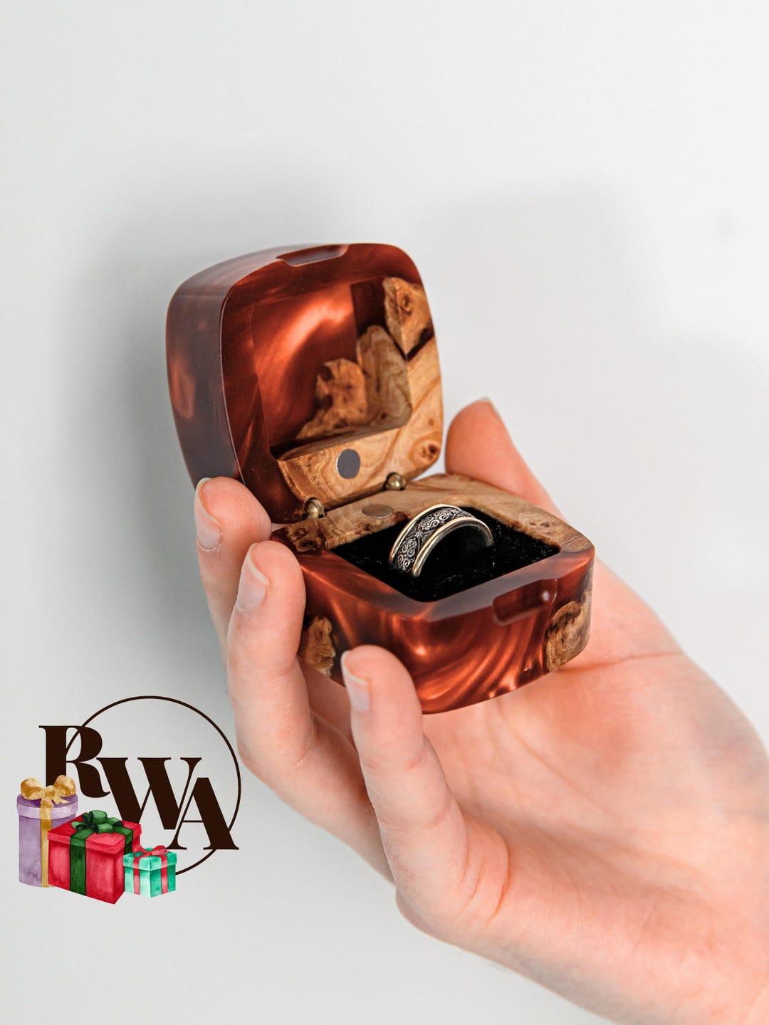 AURUM – Elm Wood & Resin Engagement Ring Box. Custom Ring Box for Men ...