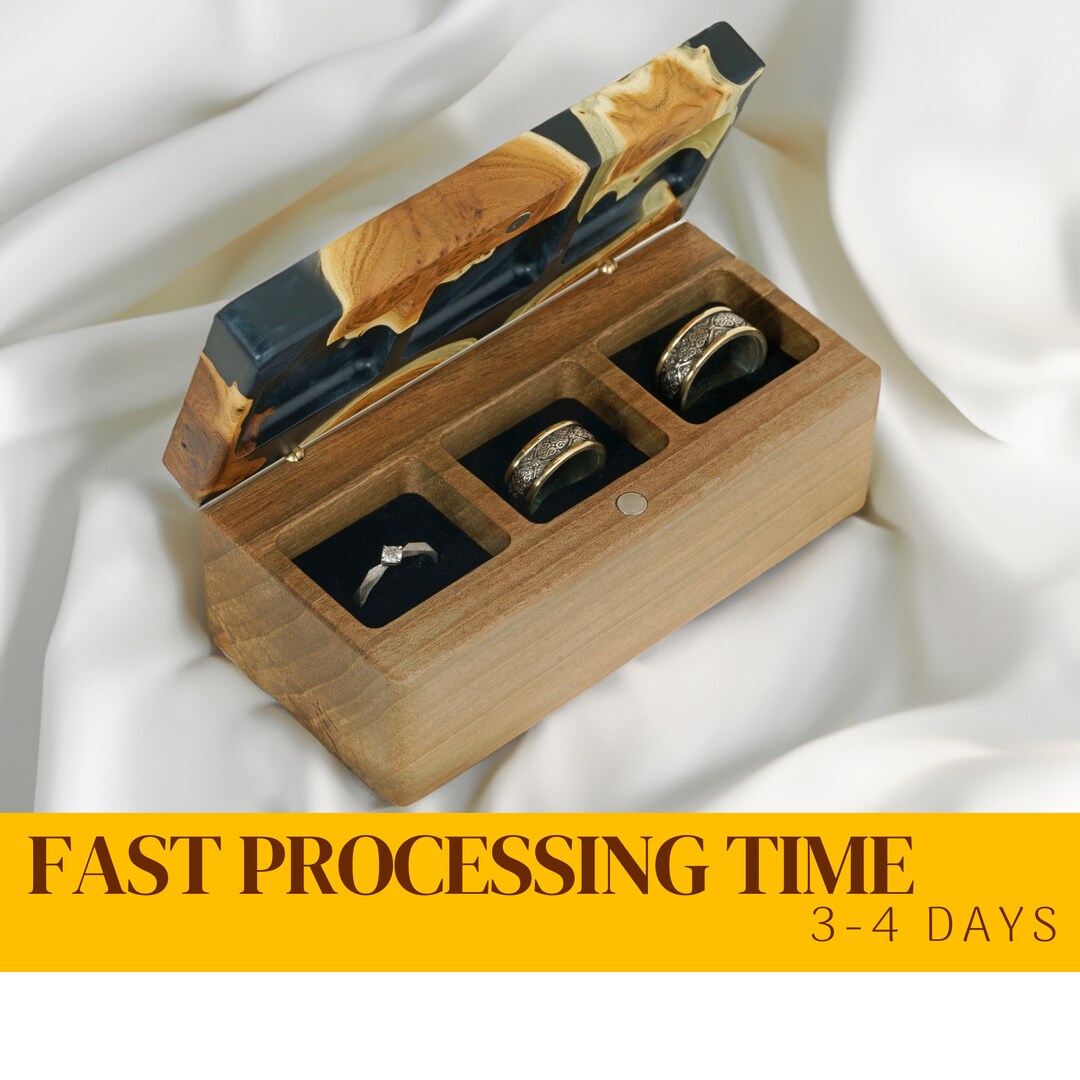 ORION Wedding Ring Box With Three Slots. Resin & Wood Jewelry Ring Box ...