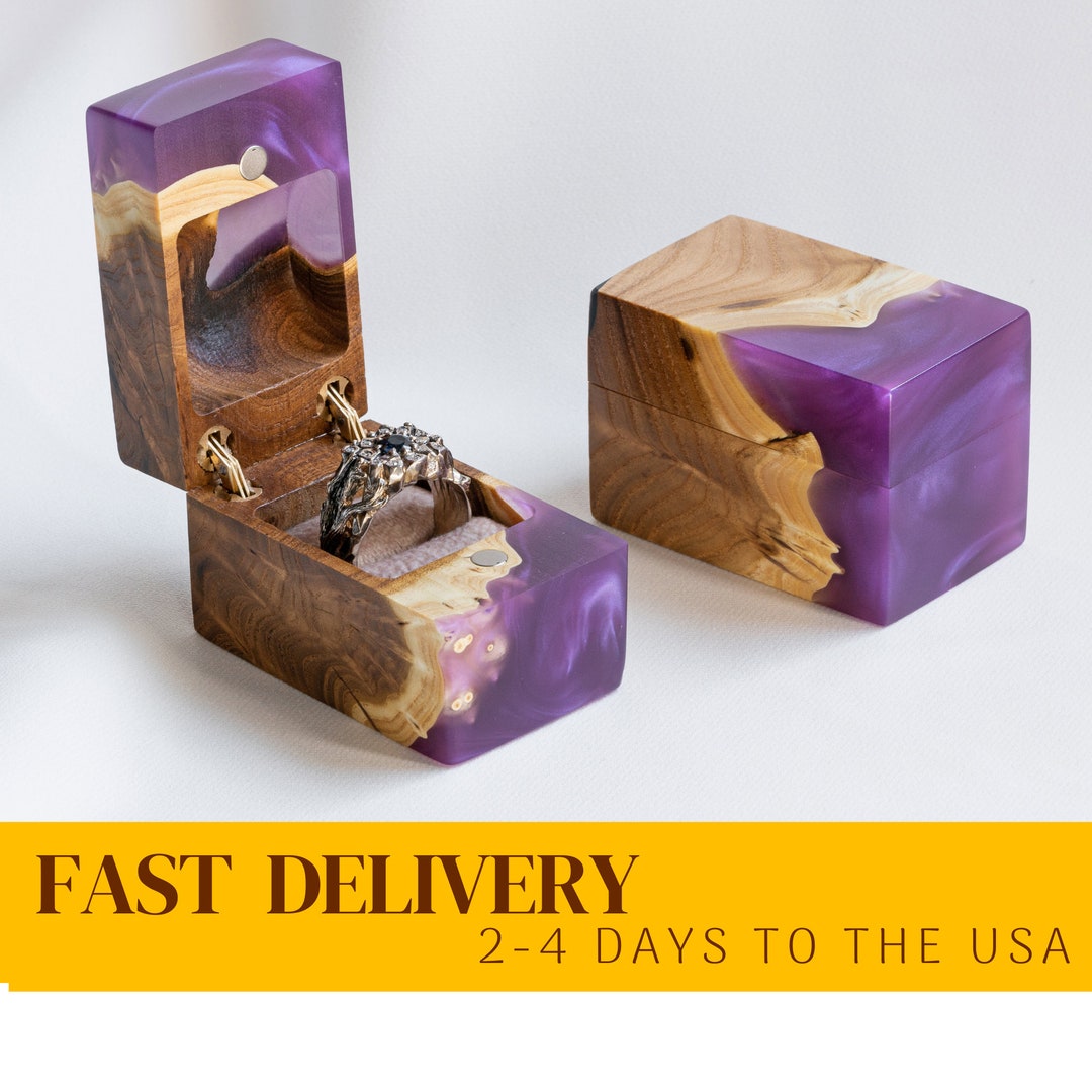 CHORD Purple Resin & Wood Engagement Ring Box. Art Epoxy Ring Bearer ...