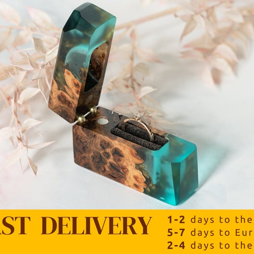 Slim.blue Resin and Wood Engagement Ring Box. Engagement Ring - Etsy