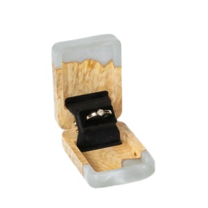 FLIP pearl Resin & Wood Engagement Ring Box Personalized. Compact ...