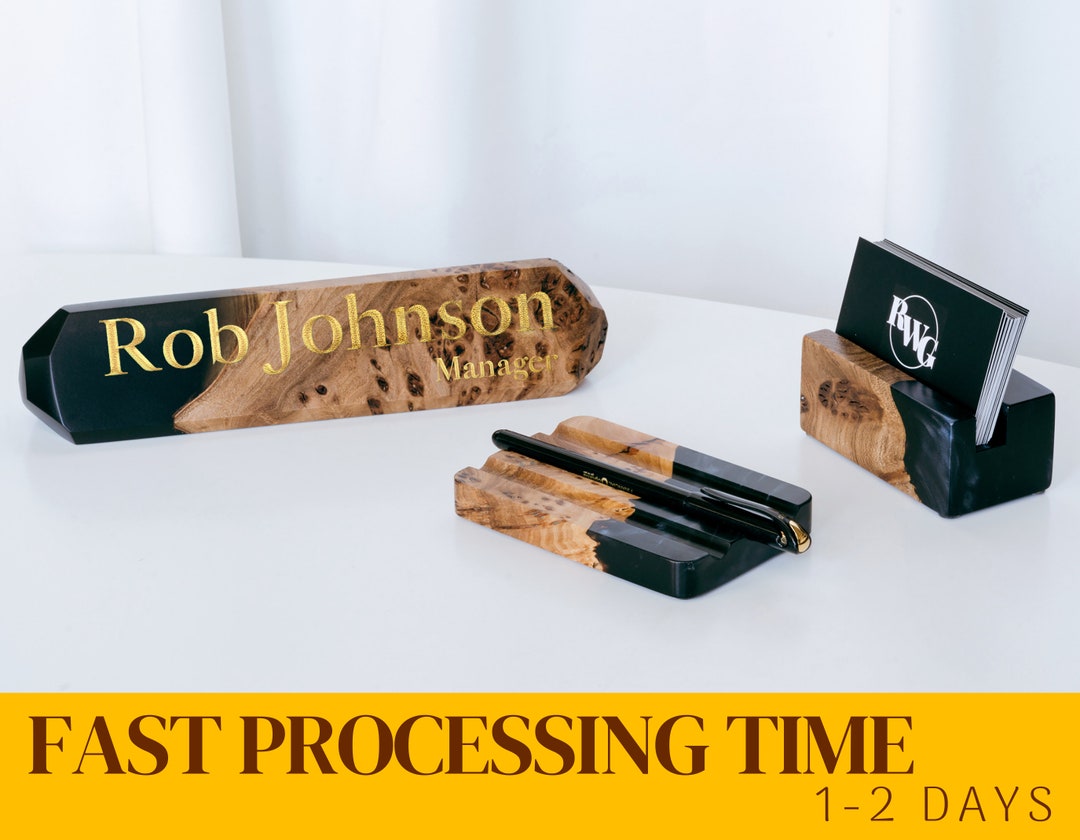 Personalized Desk Name Plate With Card Holder and Pen - Etsy