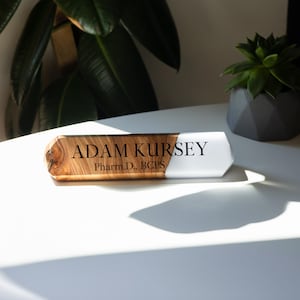 IDENTITY – Elegant Desk NAME PLATE for Men of Epoxy & Wood. Engraved ...