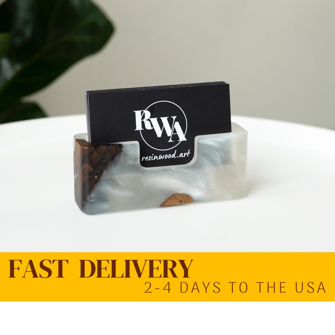 SMART – Platinum Epoxy & Wood Business Card Holder. Modern Wooden Card ...