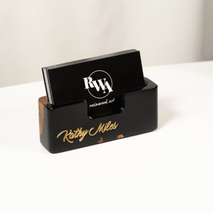 SMART – logo Business CARD HOLDER Personalized. Black Resin & Wood ...