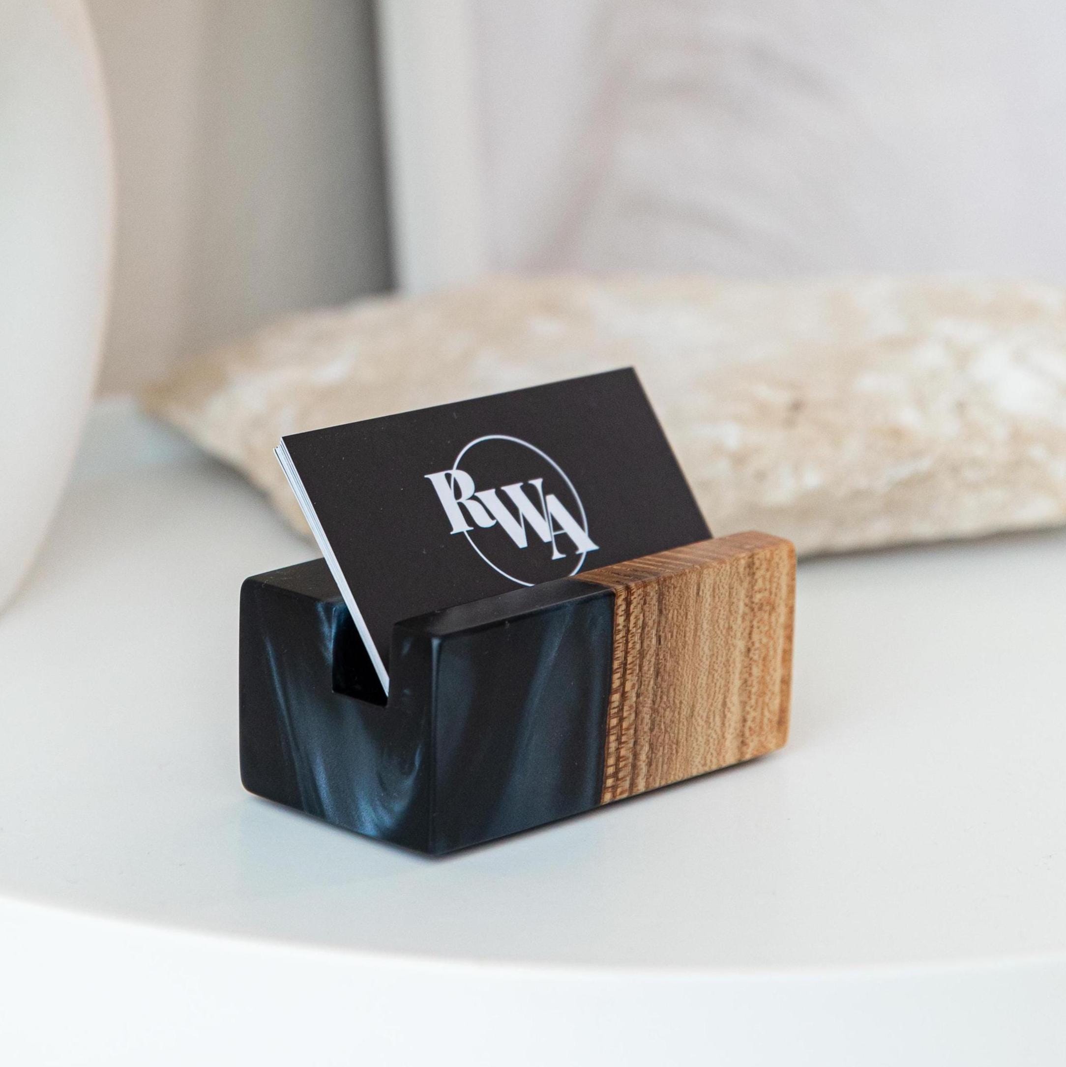 ELEMENT – resin & Wood Business Card Holder. Unique Wooden Card Storage ...