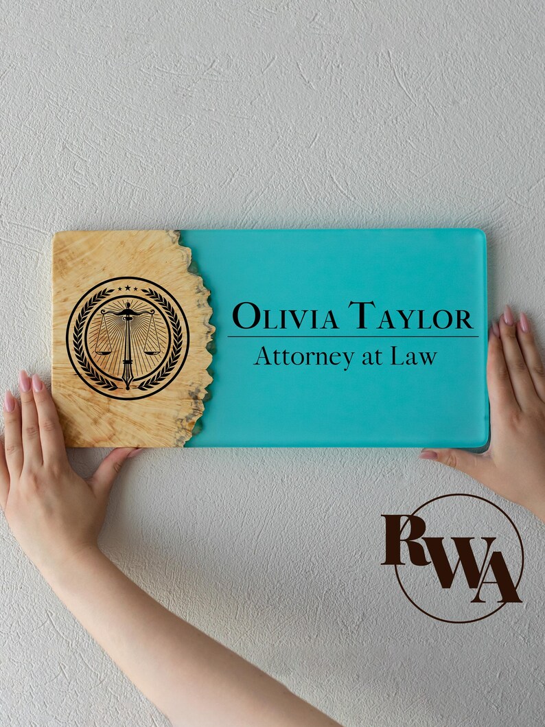 Attorney Sign Front Door From Epoxy & Wood. Custom Wall Name Plate for ...