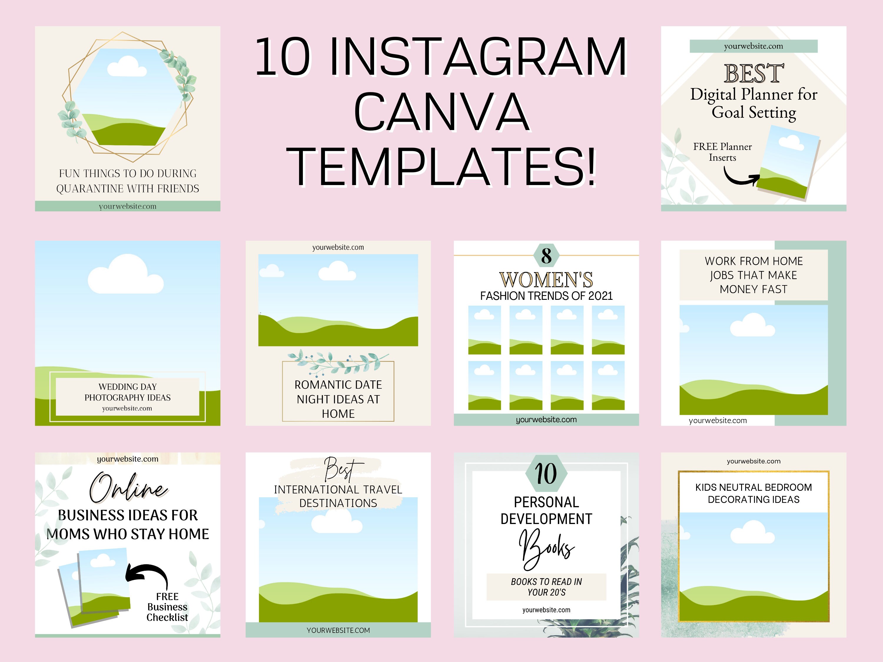 10 Botanical Instagram Templates | Instagram Template Green | Social ...
