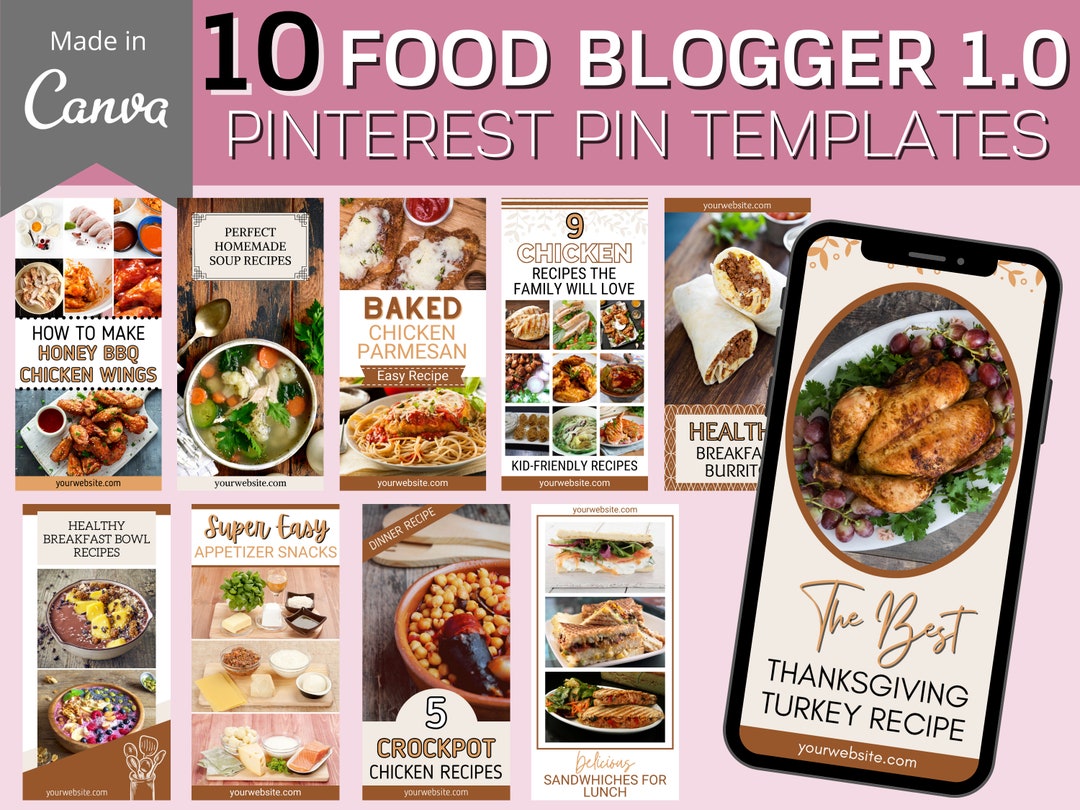 10 Food Blogger Pinterest Templates | Video Pin Template | Social Media ...