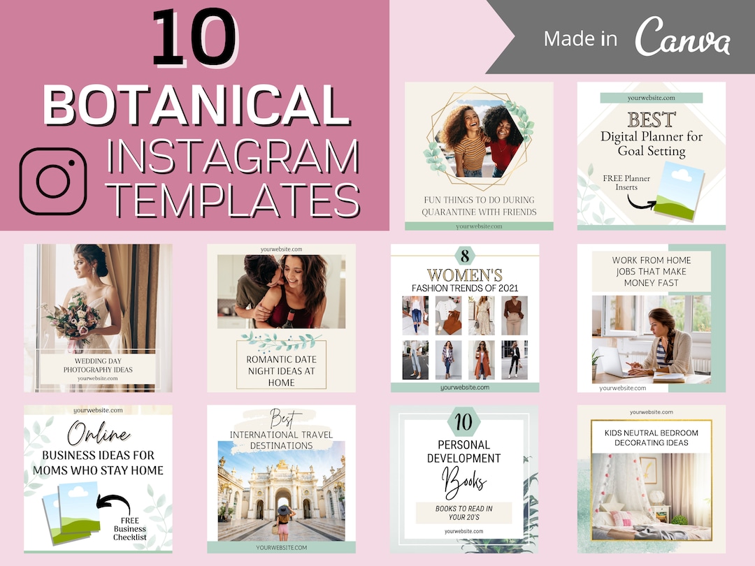 10 Botanical Instagram Templates | Instagram Template Green | Social ...