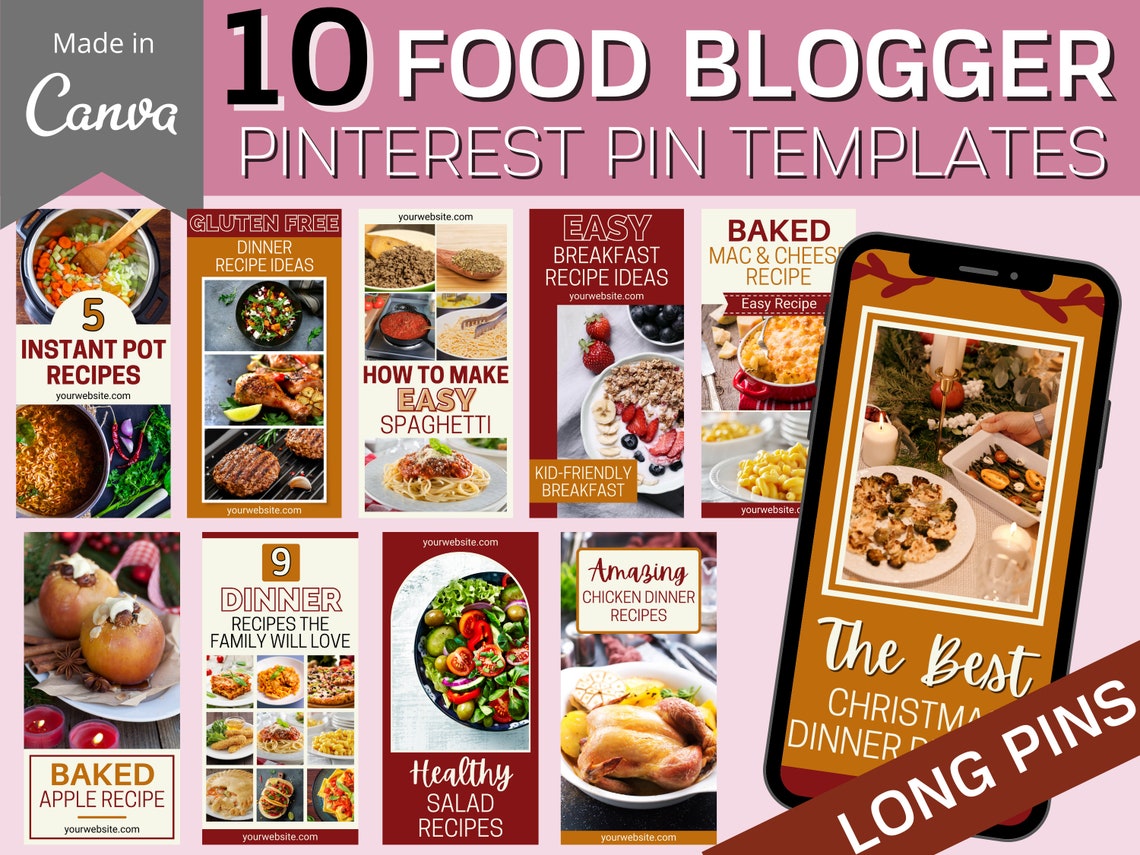 10 Food Blogger Pinterest Templates | Video Pin Template | Social Media ...