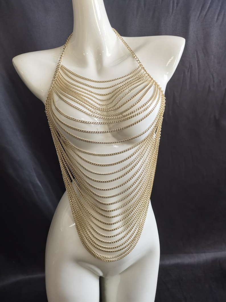 Layered Carnival Jeweled Chain Top/mardi Gras Chest Chain Top/bikini ...