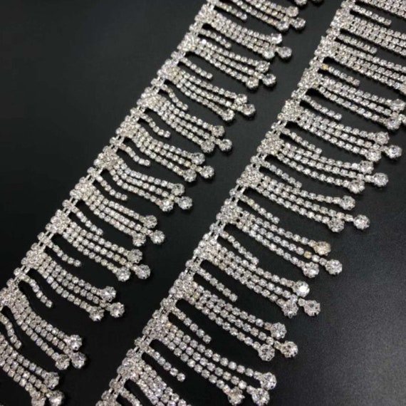Silver Rhinestone Fringe/rhinestone Tassel Trim/crystal Fringe | Etsy