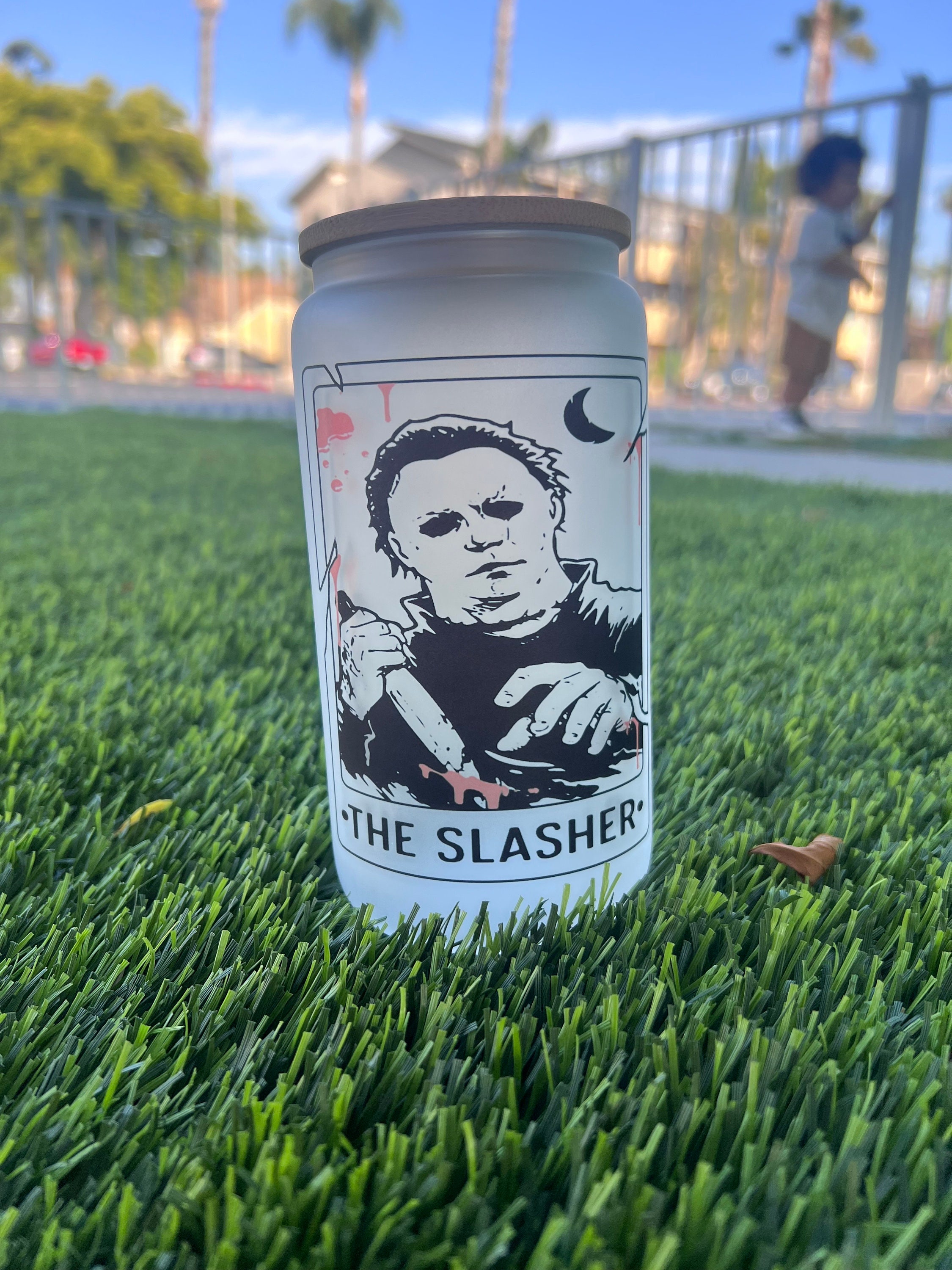 Horror Glass Can With Bamboo Lid and Straw, Halloween Cup, Horror Movie ...