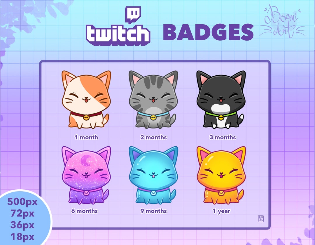 CATS Cute Sub Badge Twitch | Pack 6 | Kawaii Sub Badges | Twitch ...