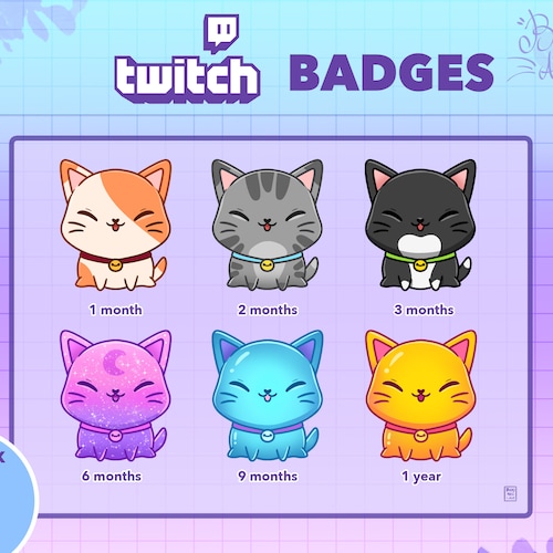 CATS Cute Sub Badge Twitch Pack 6 Kawaii Sub Badges - Etsy