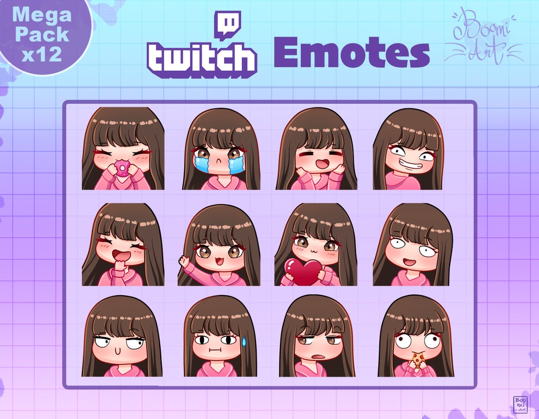 GIRL Mega Pack Cute Emotes Twitch | Pack 12 | Brown Hair Emotes ...
