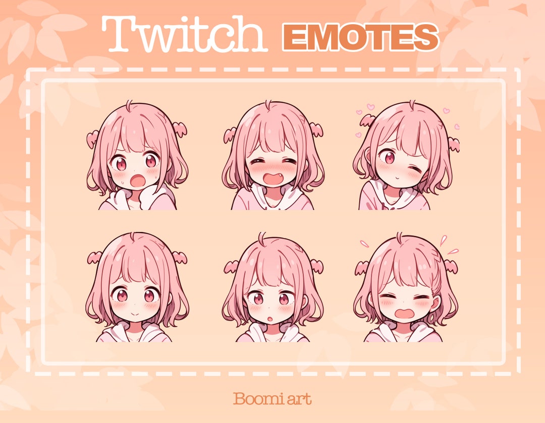 PINK GIRL Cute Emotes Twitch | Pack 6 | Pink Hair Emotes | Twitch ...