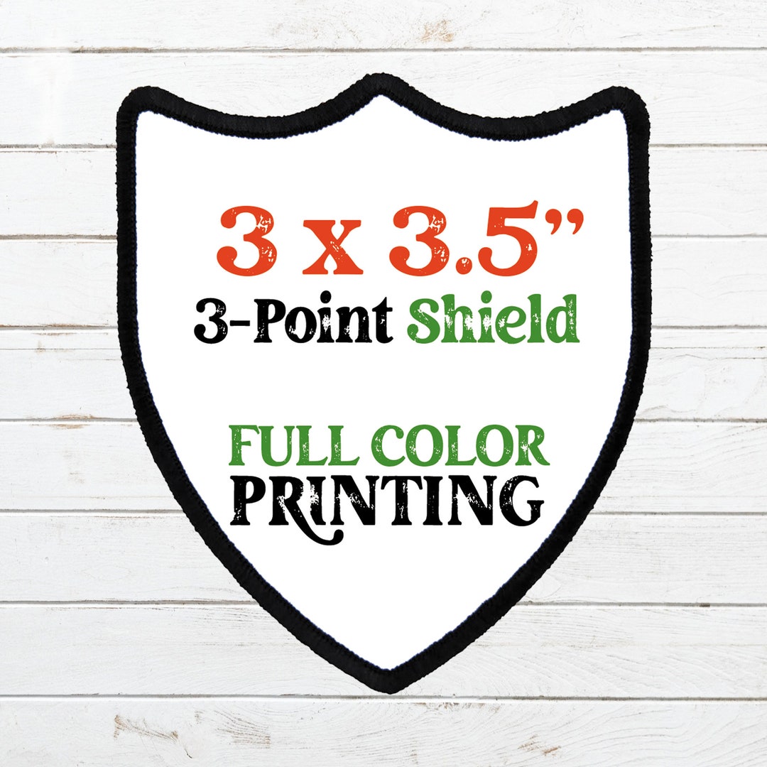 Custom Printed Patches | 3 Point Shield Patch With Black Merrowed ...