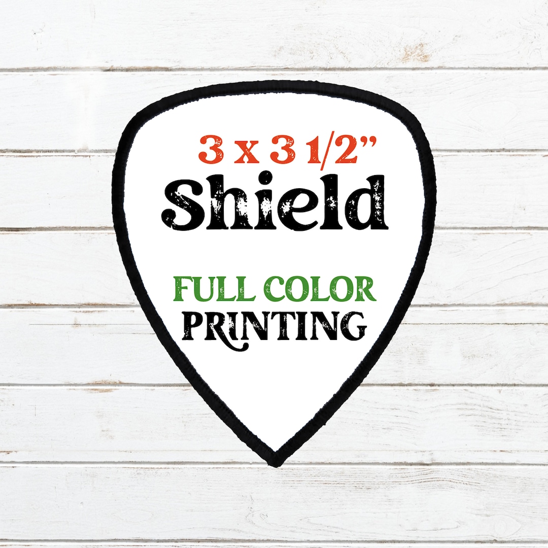 Custom Printed Shield Patches | 3x3.5 Shield Patch With Black Merrowed ...