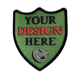 Custom Printed Patches | 3 Point Shield Patch With Black Merrowed ...