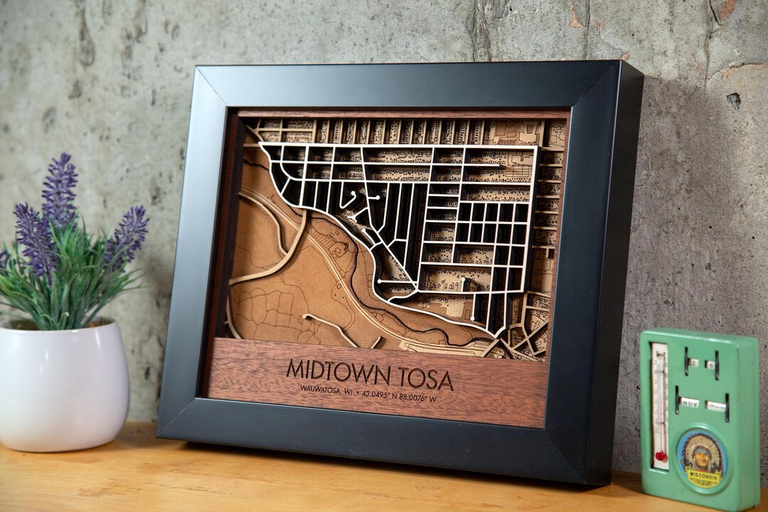 Milwaukee Neighborhoods Midtown Wauwatosa Layered Wood Map Wall Art - Etsy