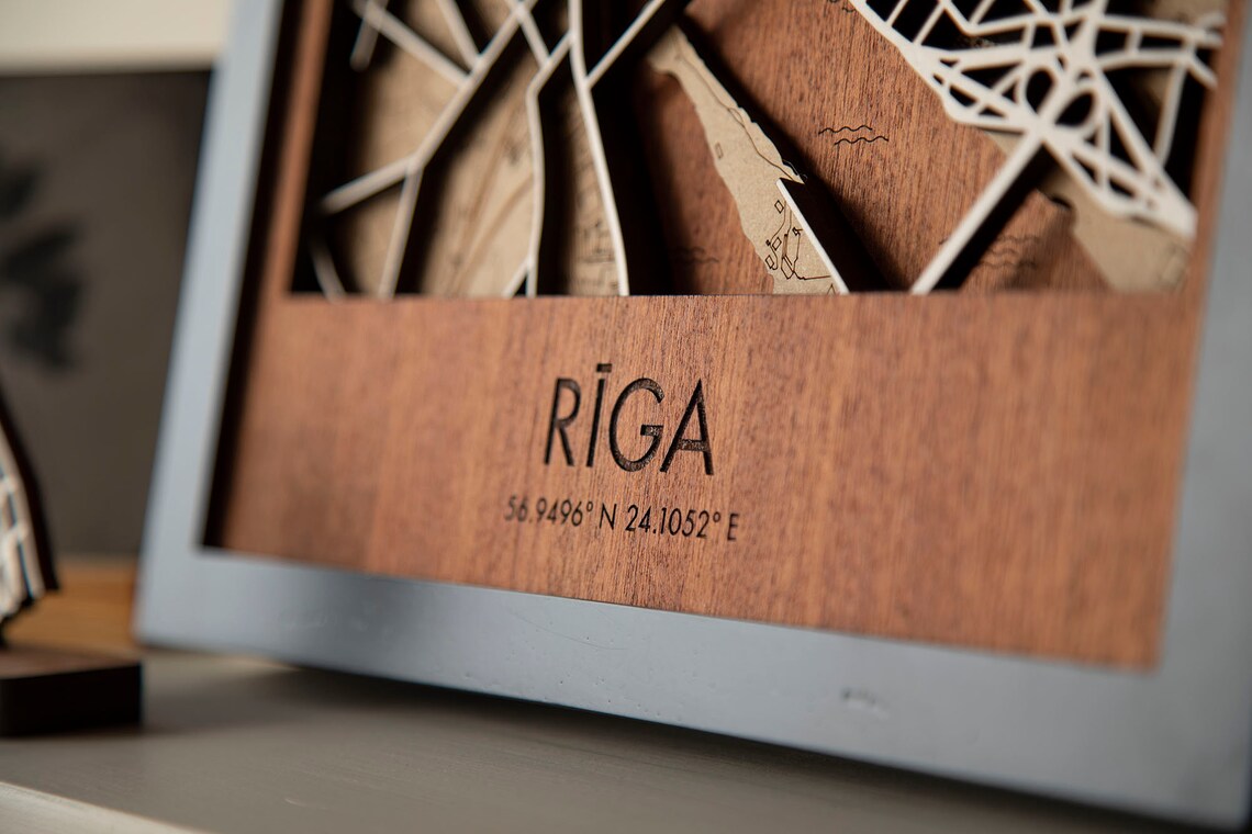 Riga Latvia Layered 3D Map Lasercut City Wood Wall Decor | Etsy