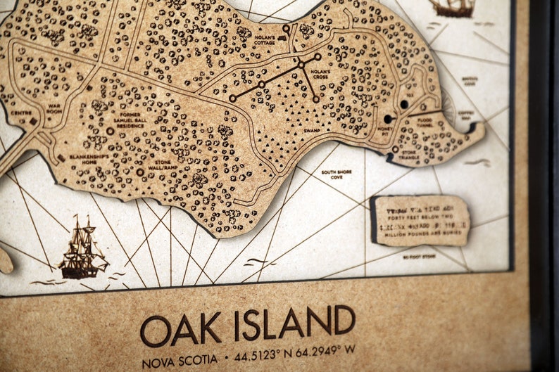 Oak Island Shadow Box Map 8x10 Layered Wood Framed W/glass - Etsy
