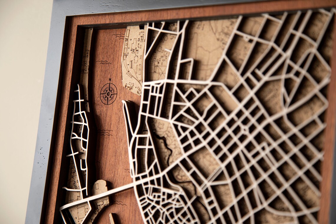 Riga Latvia Layered 3D Map Lasercut City Wood Wall Decor | Etsy