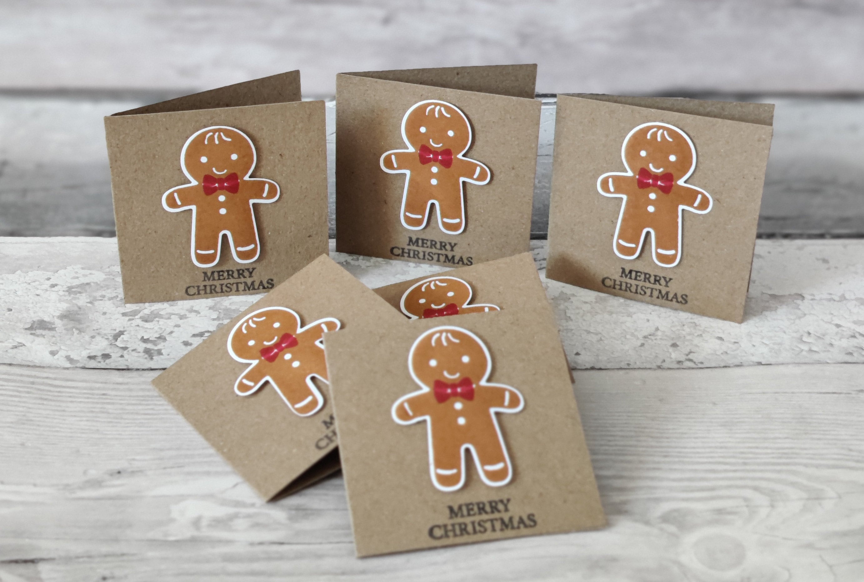 6 Handmade Kraft Card Gingerbread Mini Merry Christmas Cards With ...