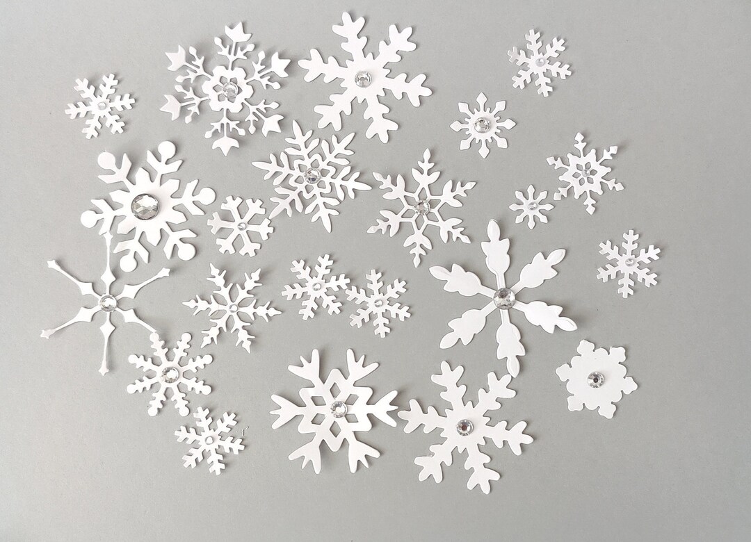 25 White Snowflake Gem Die Cuts Shapes Card Toppers Table Decor for ...