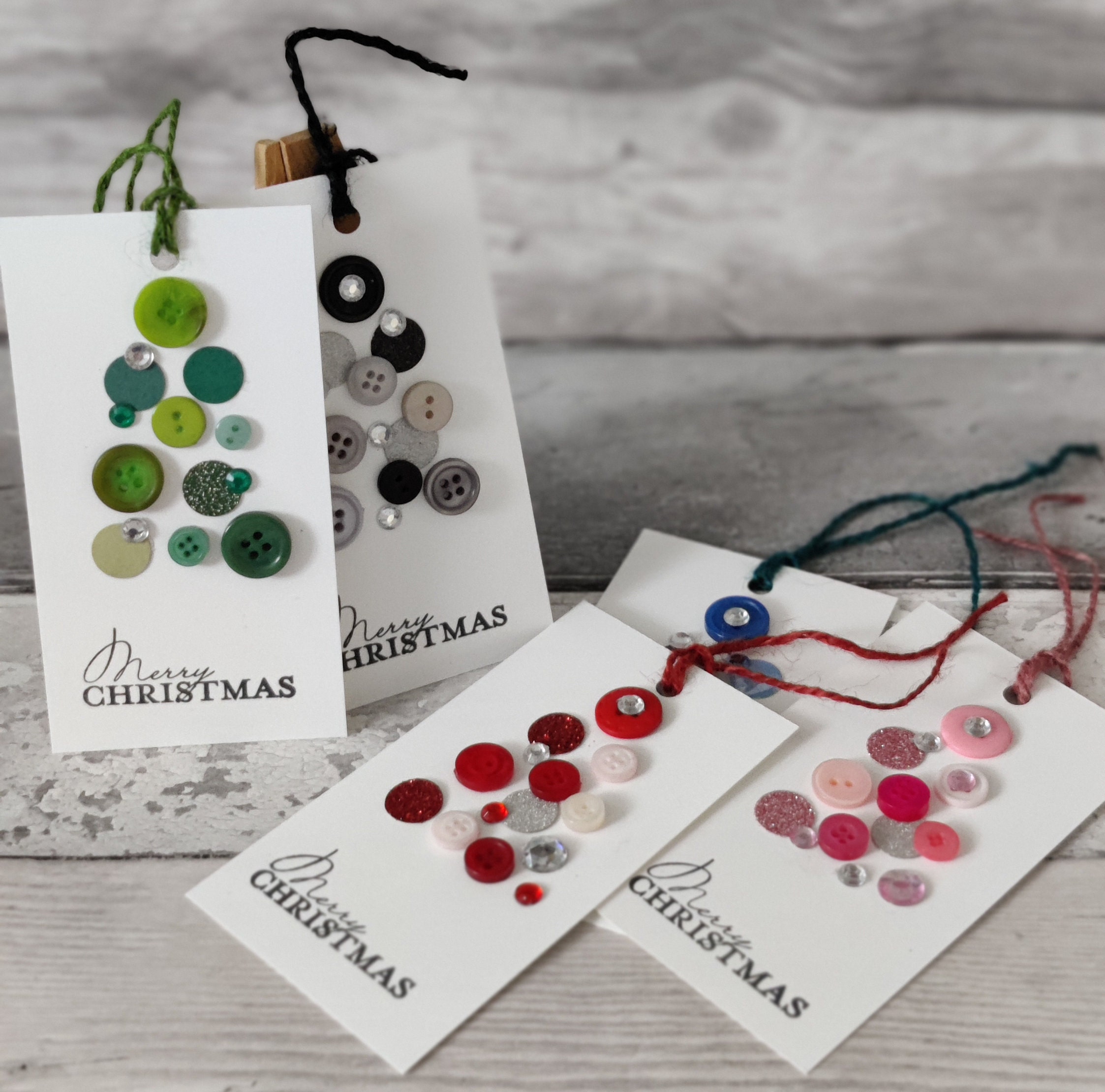Pack of 5 Large Luxury Handmade Button Tree Christmas Gift Tags Gift ...