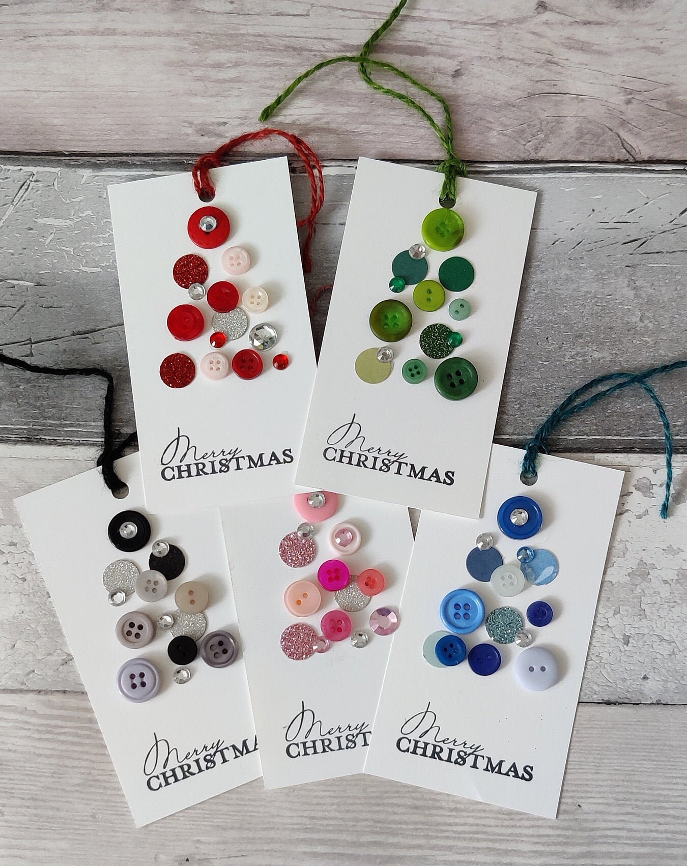Pack of 5 Large Luxury Handmade Button Tree Christmas Gift Tags Gift ...