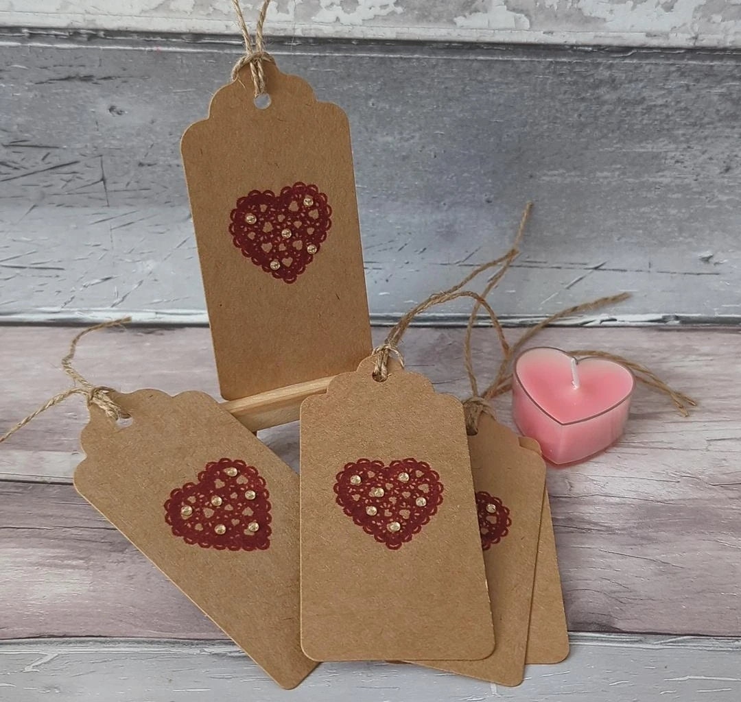 Pack of 10 Handmade Heart Stamped Valentines Love Themed Blank Gift ...
