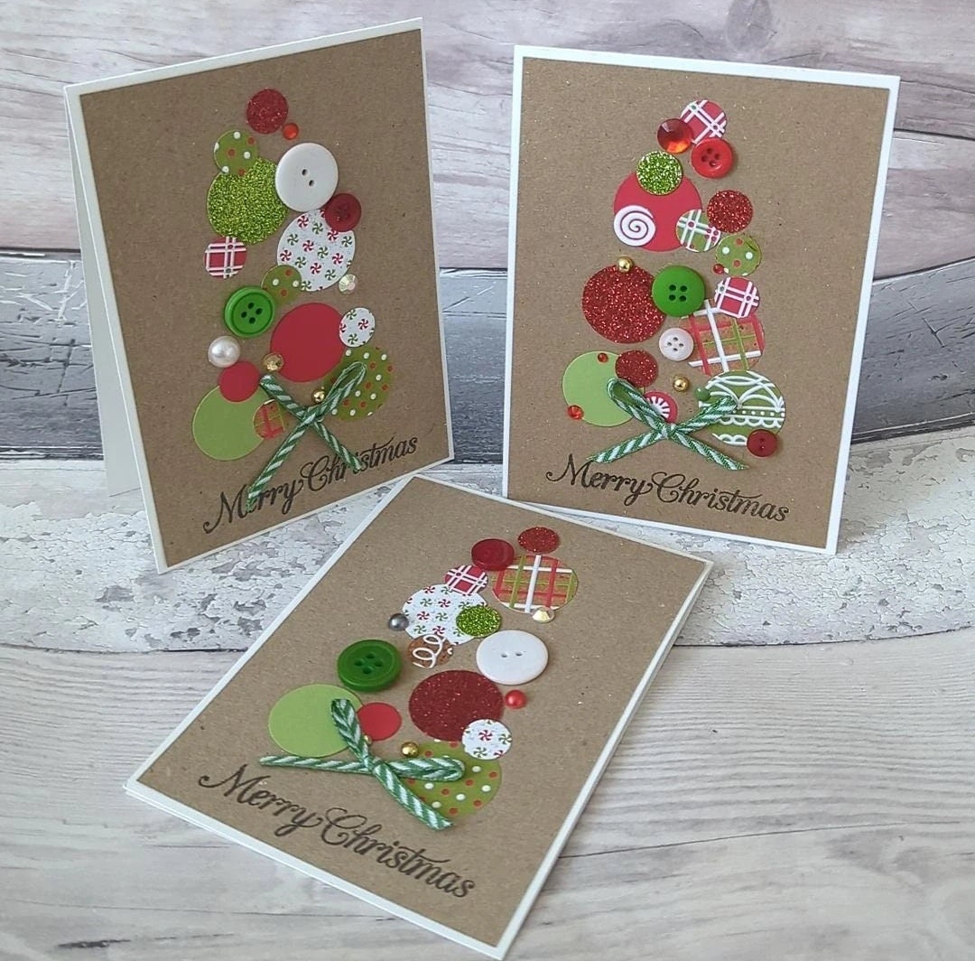 Pack of 3 Festive Tree Shaped Kraft Handmade Merry Christmas Cards - Etsy