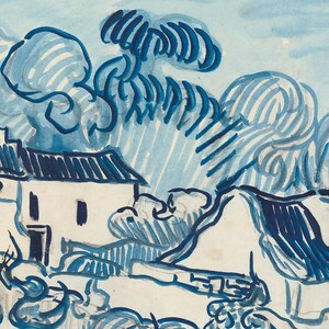 Van Gogh Print, Landscape With Houses Poster, Vintage Blue Wall Art ...
