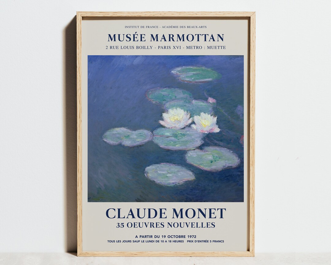 Claude Monet Print, Water Lilies Exhibition Poster, Blue Wall Art Decor ...