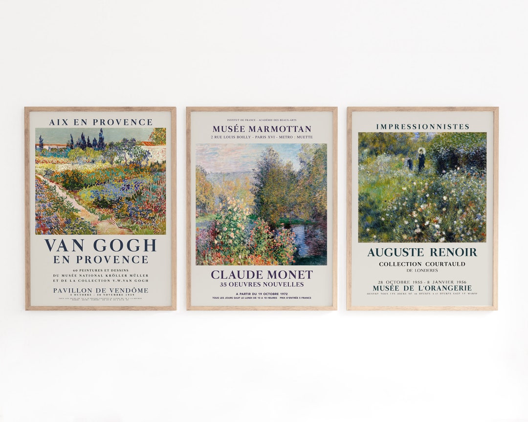 Set of 3 Print, Gallery Wall Art, Monet, Van Gogh, Renoir Poster ...