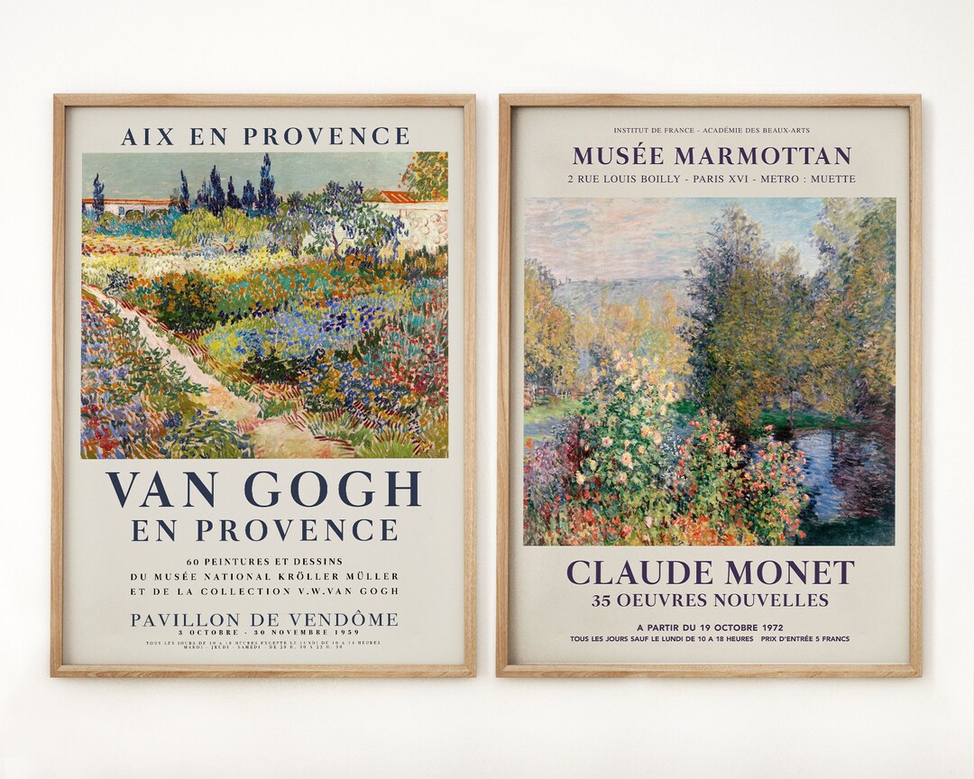 Set of 2 Print, Gallery Wall Art, Claude Monet, Van Gogh Poster, Garden ...
