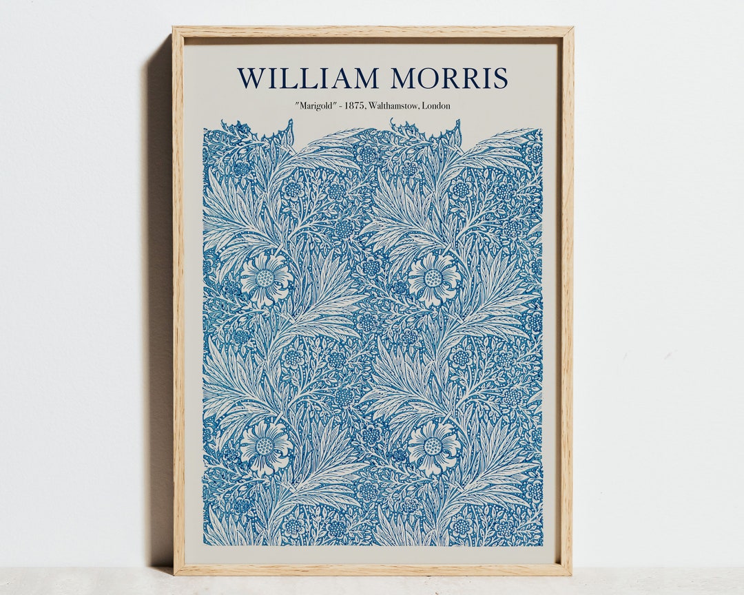 William Morris Blue Marigold Print, Vintage Floral Wall Art, Morris ...