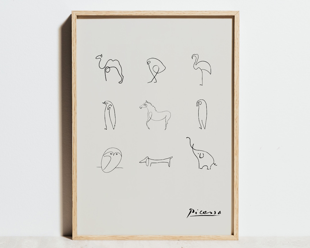 Pablo Picasso Print Animals Line Drawing Sketch, Black White Exhibition ...