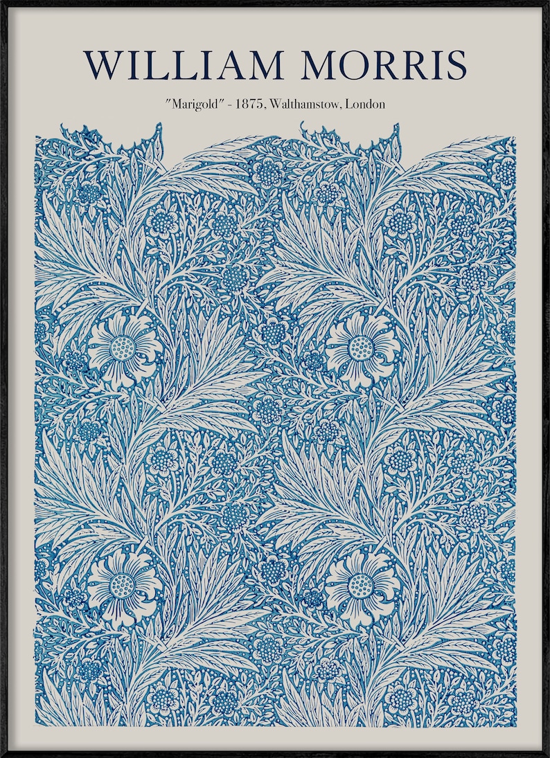 William Morris Blue Marigold Print Vintage Floral Wall Art | Etsy