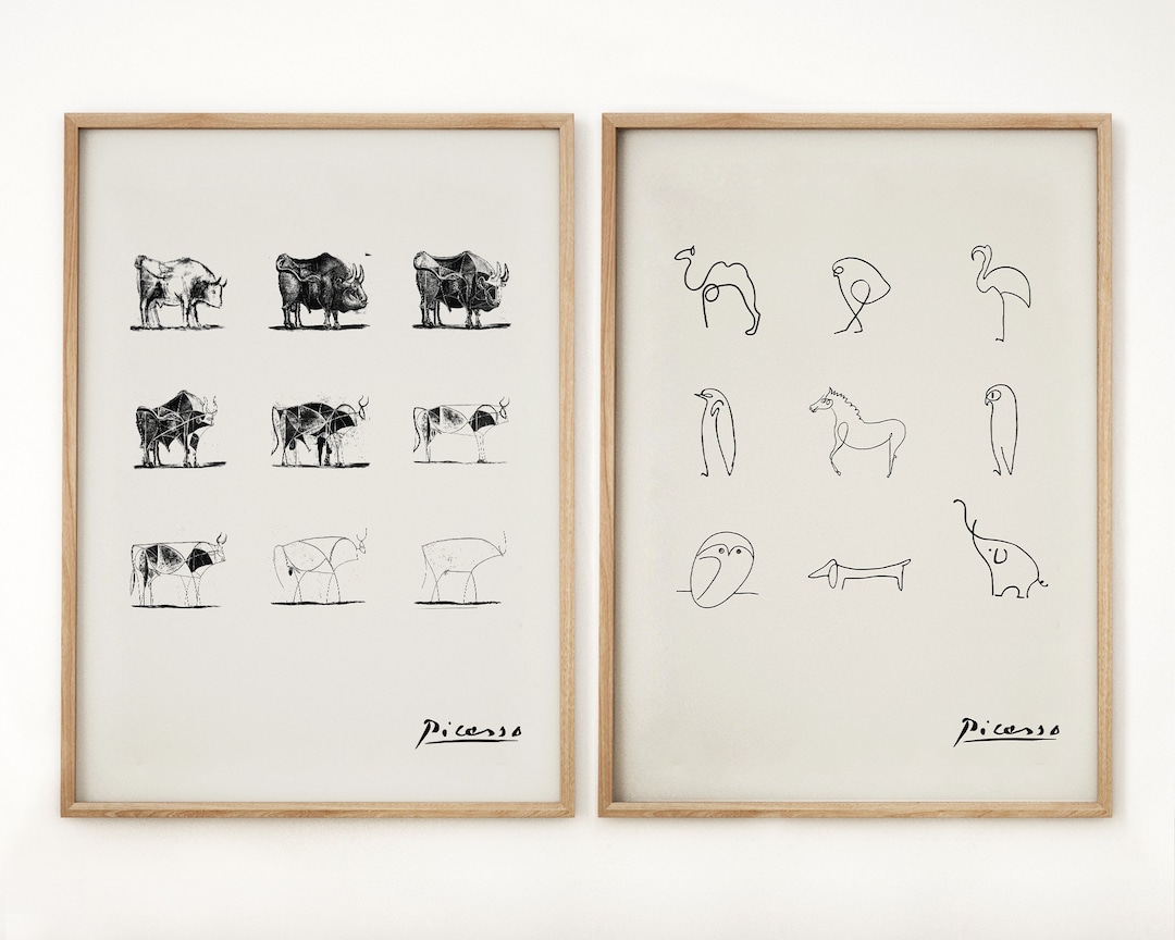 Picasso Set of 2 Print, Gallery Wall Art, the Bulls Animal Line Sketch ...