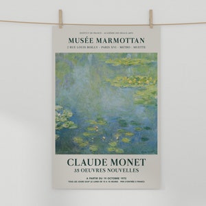 Claude Monet Water Lilies Print, Exhibition Poster, Cyan Blue Green ...
