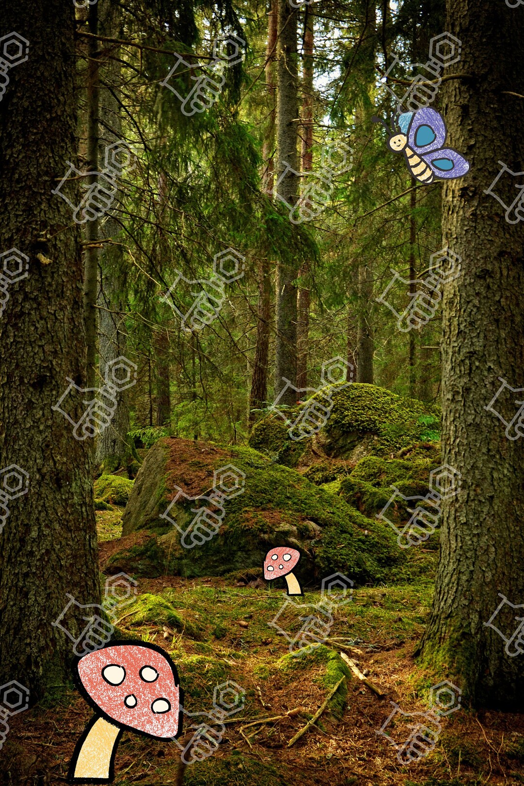 PRINTABLE Crayon Mushroom Wall Art Prints Mushroom Poster Forest Art ...