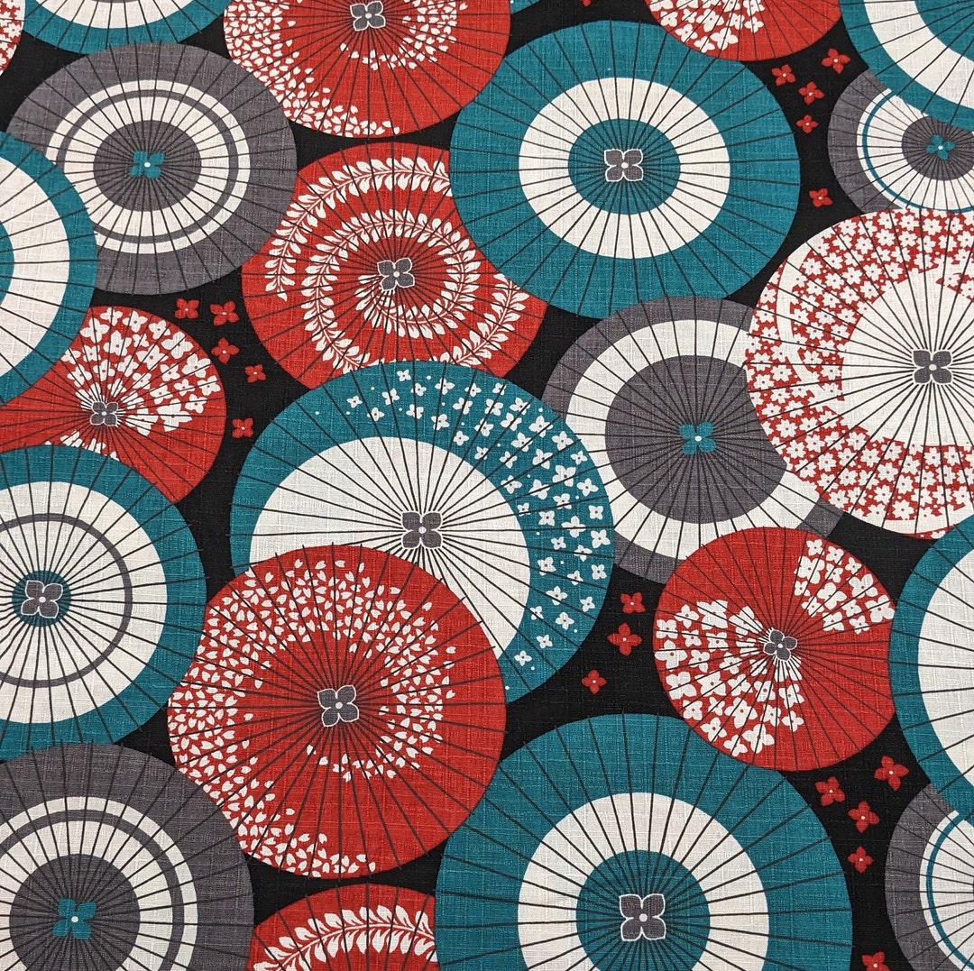 Japanese Fabric, Parasols Umbrellas Print, 100% Cotton Barkweave ...