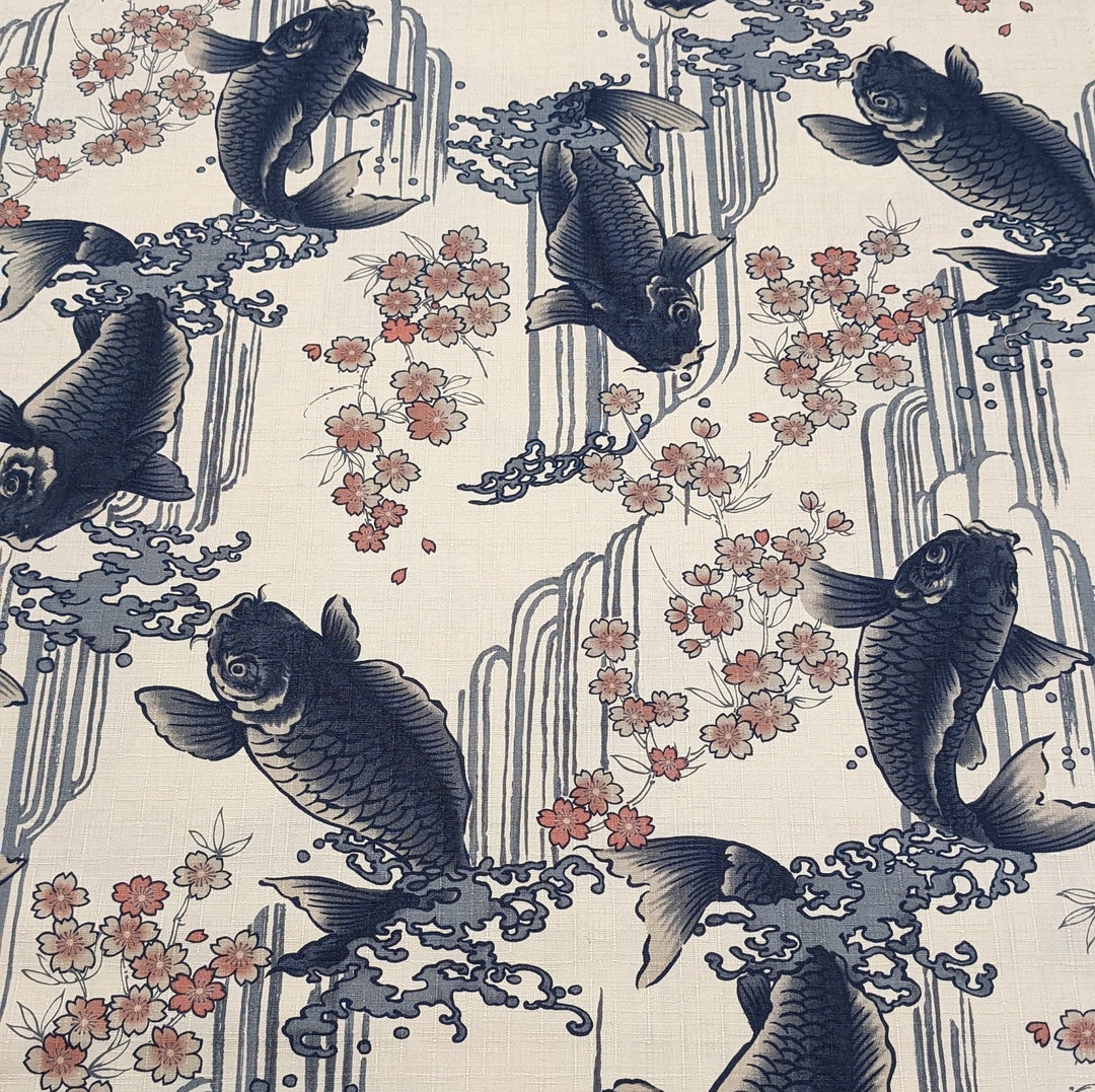 Japanese Fabric Koi Carp and Cherry Blossom Print 100% - Etsy