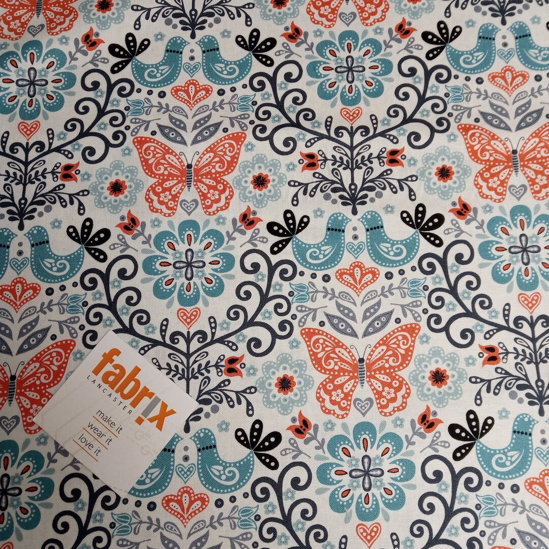 Papillon Allover, Butterflies, Birds, Floral, 100% Quilting Cotton ...