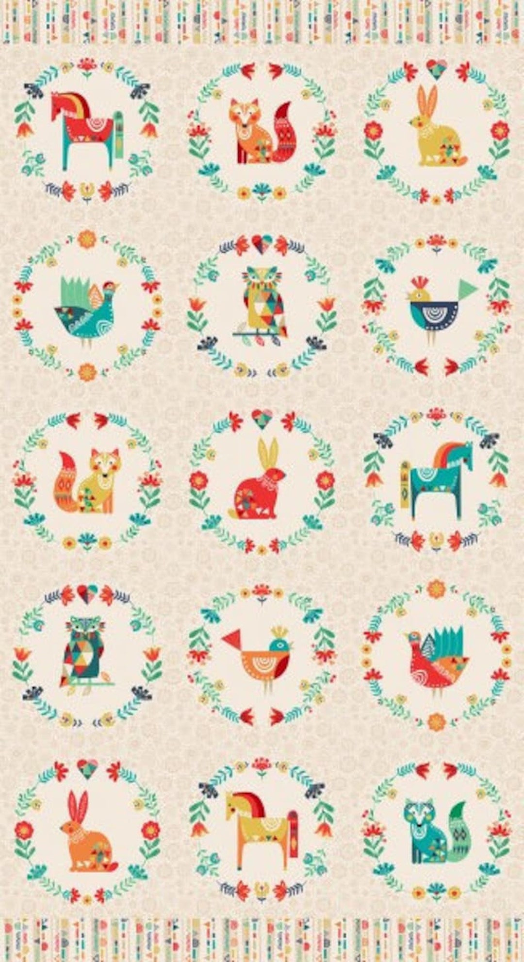 Folk Friends Fabric Panel, Animals in Wreaths, Makower Cotton Quilt - Etsy